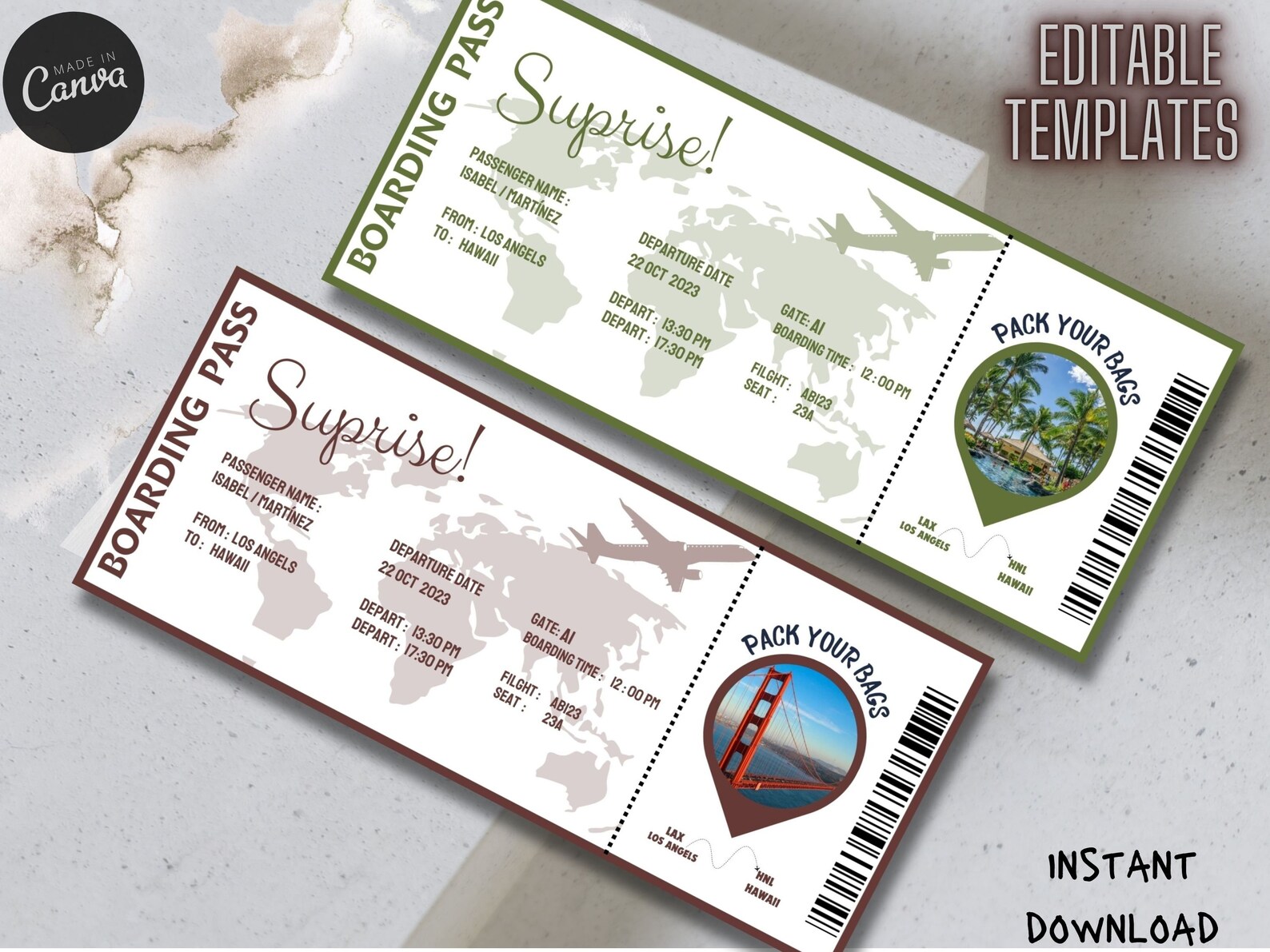 Editable Boarding Pass Template Printable Personalized Airline Ticket ...