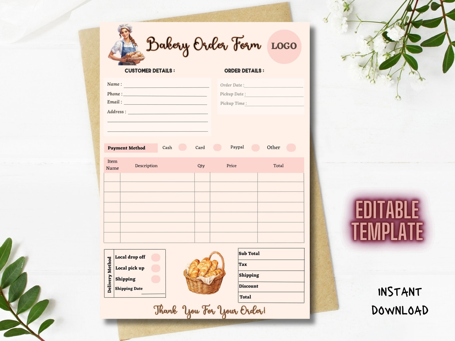 Bakery Order Form Cake Order Form Editable Template Canva Editable ...