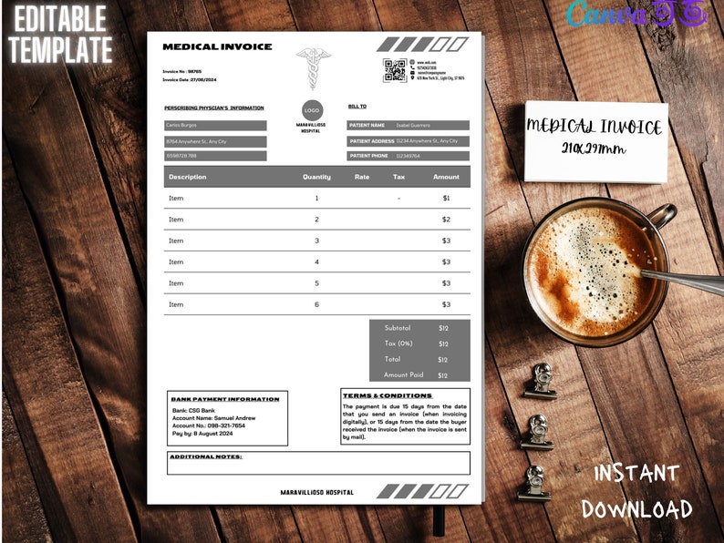 Printable Medical Invoice Doctor's Bill Release Business Invoice ...