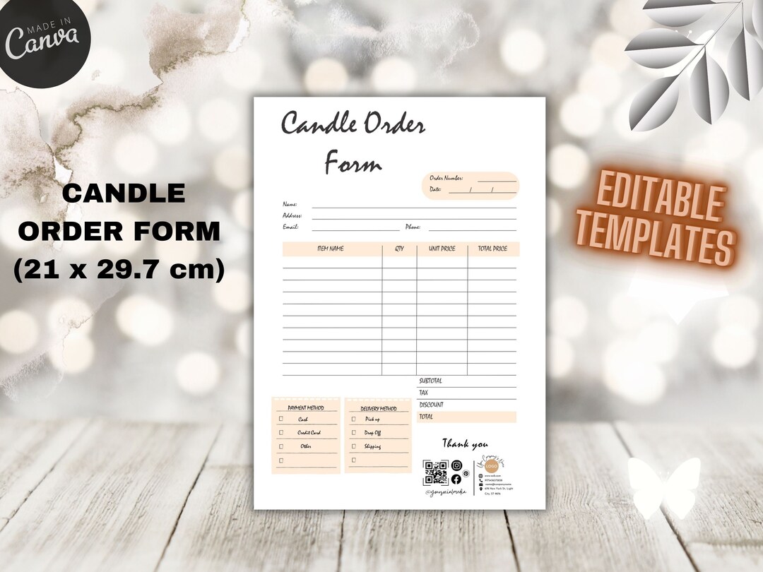 Editable Candle Order Form Canva Template Printable Candle Invoice ...