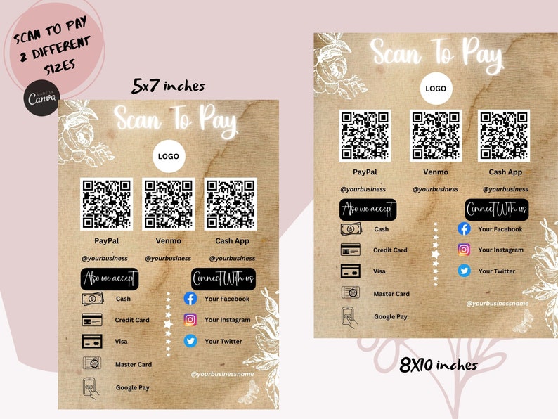 Scan to Pay Template Editable QR Code Sign Printable Payment Sign ...