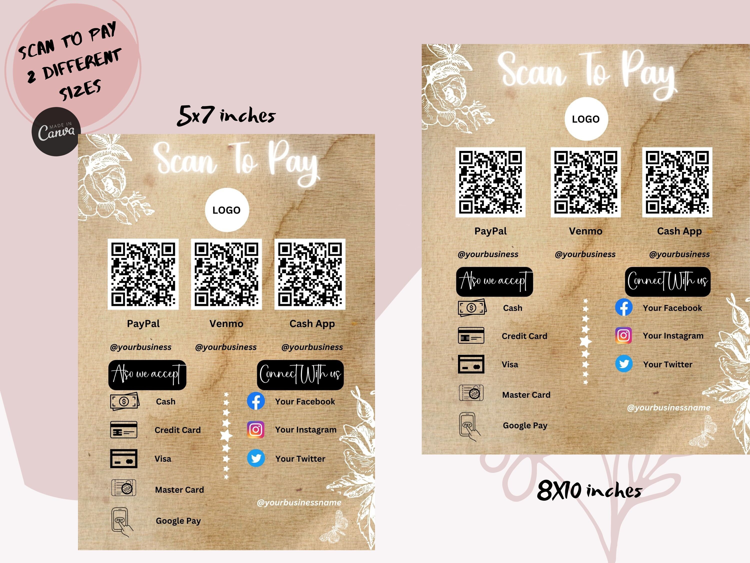 Scan to Pay Template Editable QR Code Sign Printable Payment Sign ...