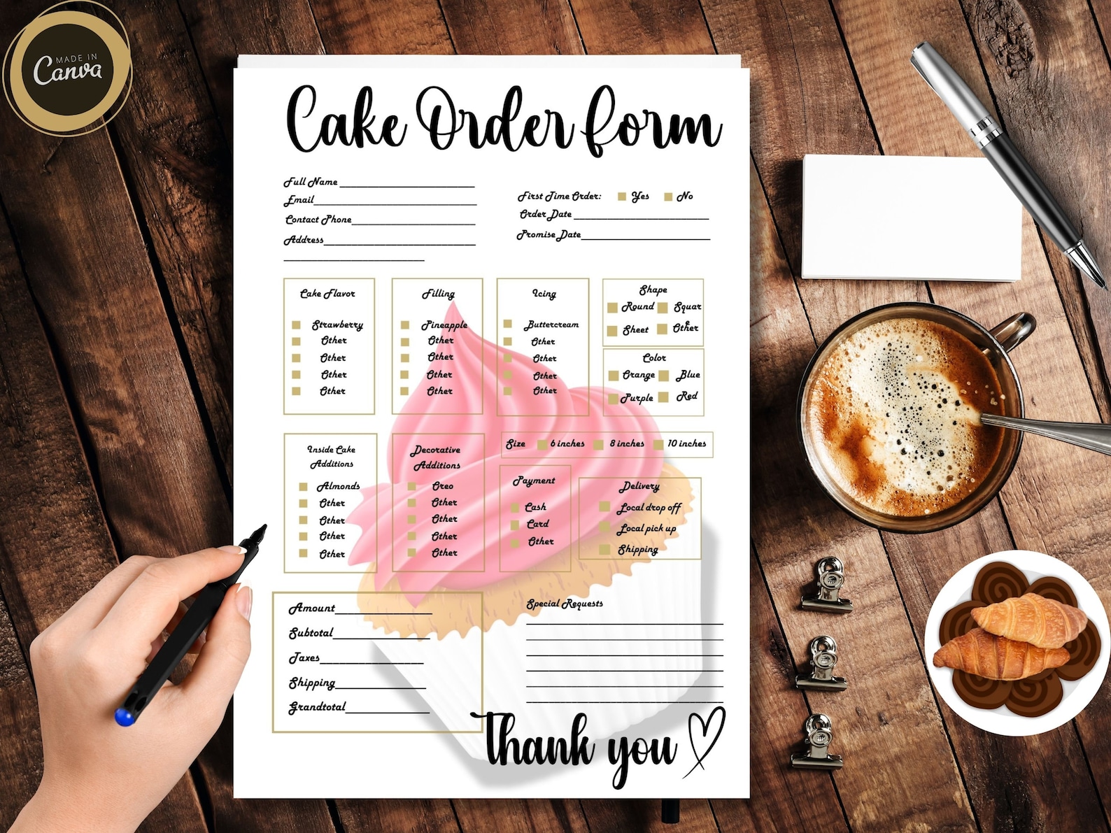 Cake Order Form Bakery Order Form Small Business Forms Customizable ...