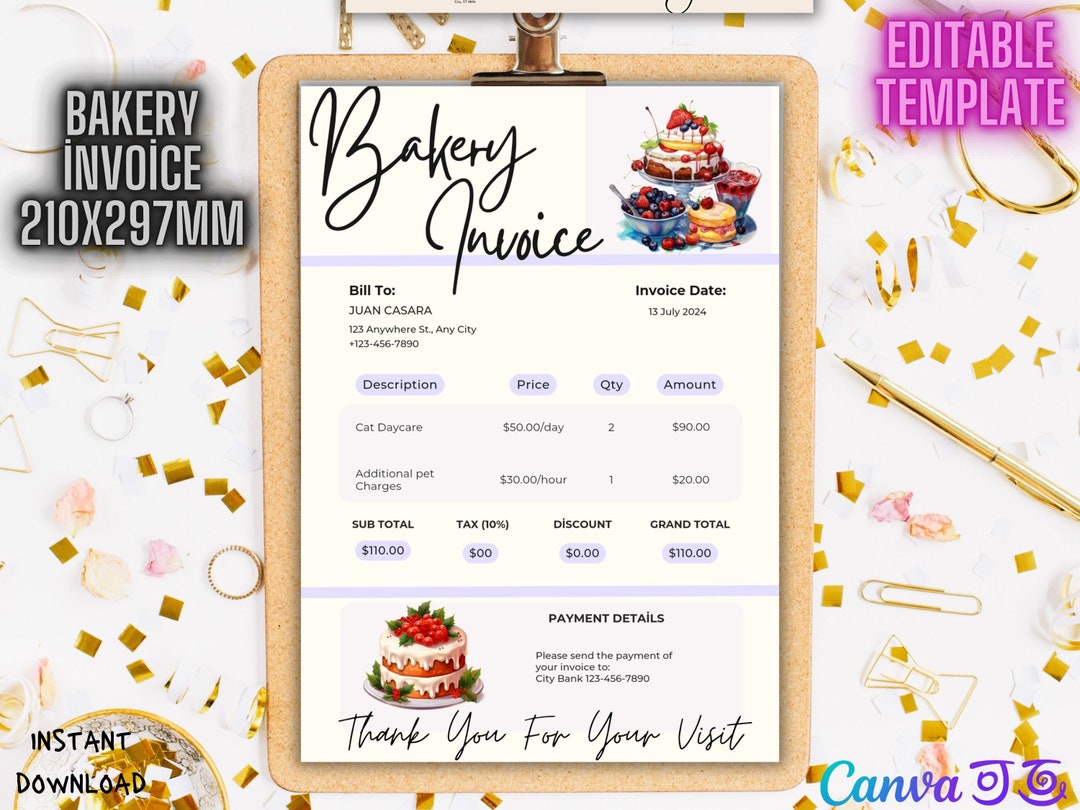 Bakery Invoice Template Receipt Template Business Template Printable ...