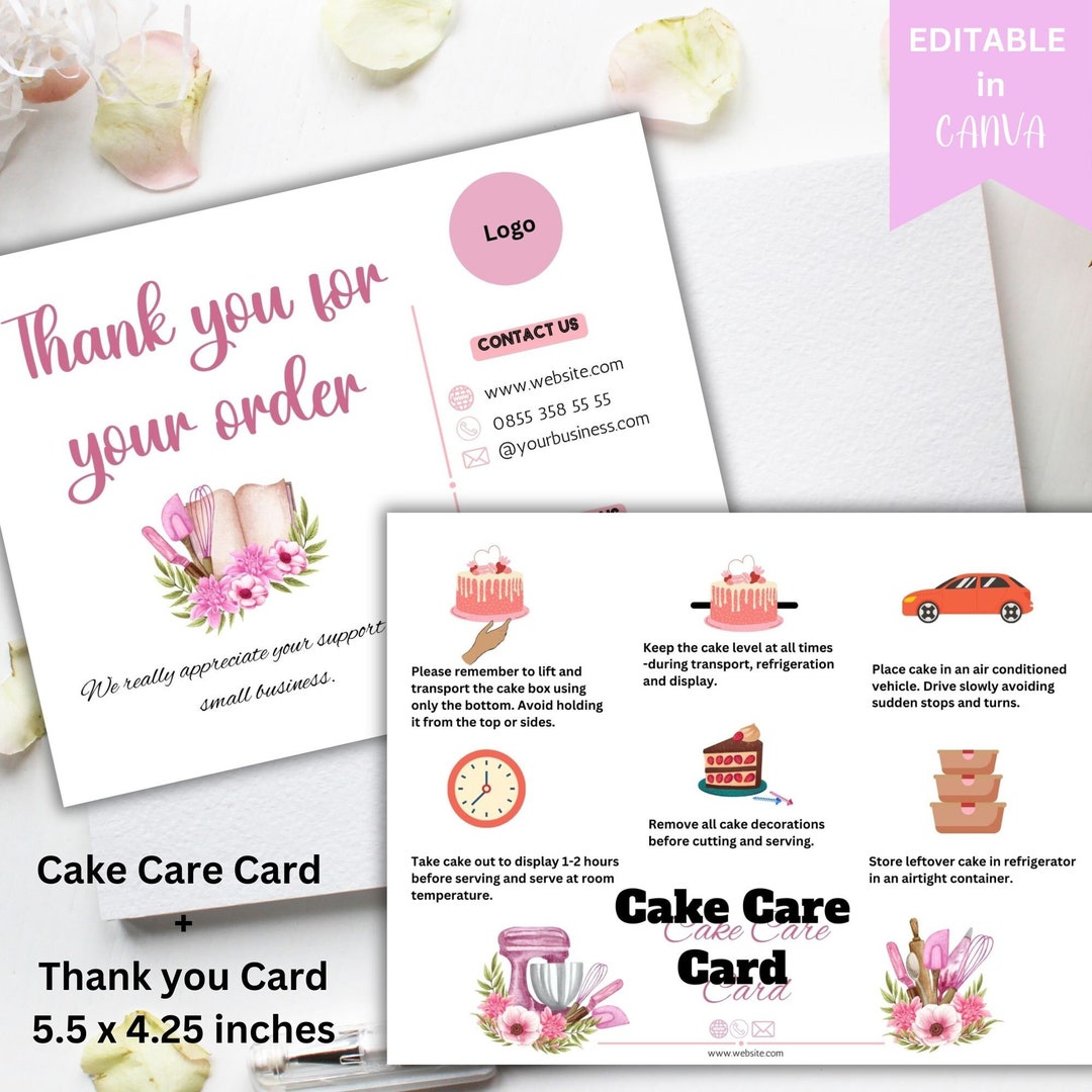 Cake Care Card Cake Instructions Cake Card Template Cake Care Cards ...