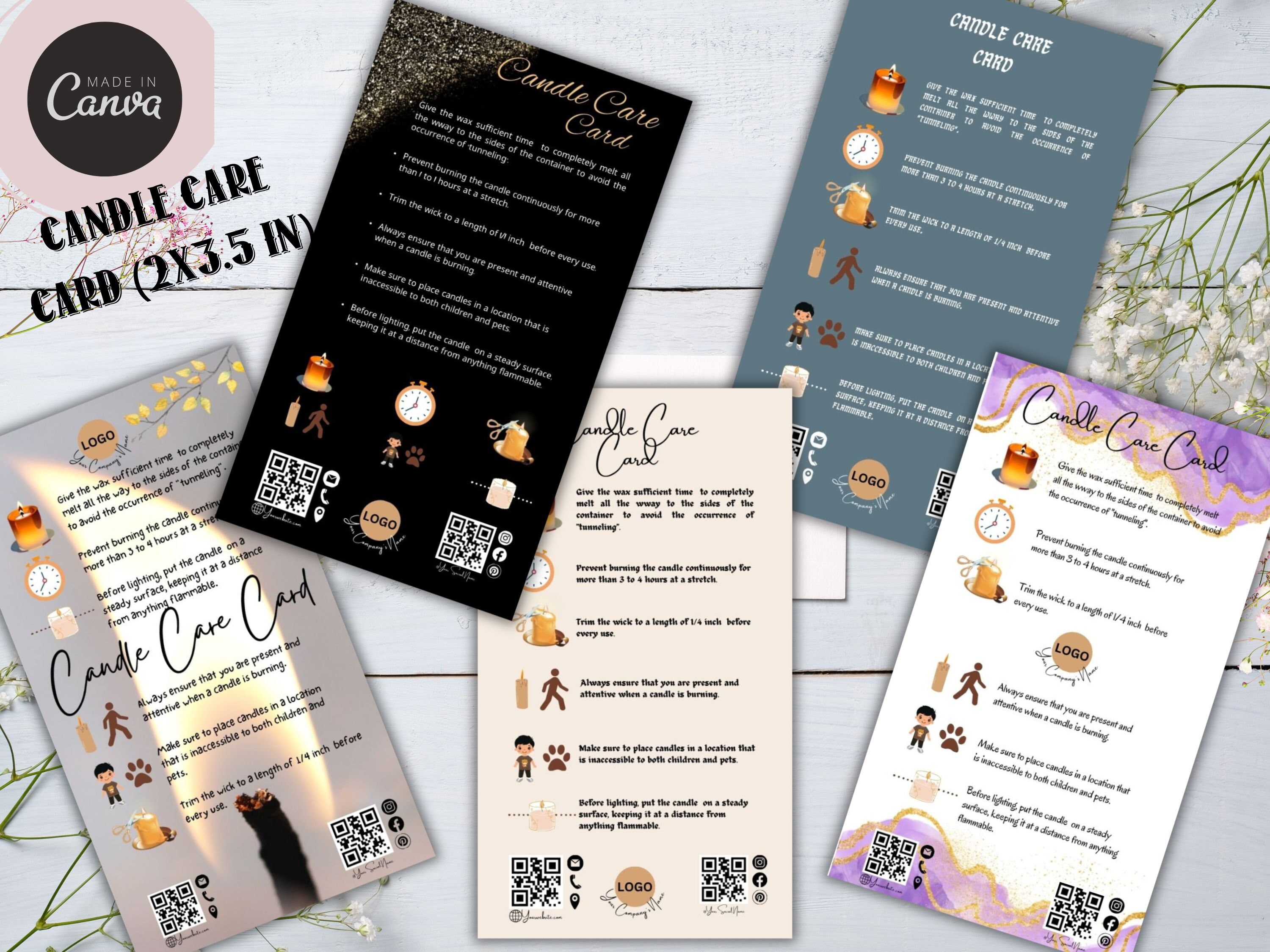 Editable Candle Care Card 2 Different Size Look After Your Candle ...