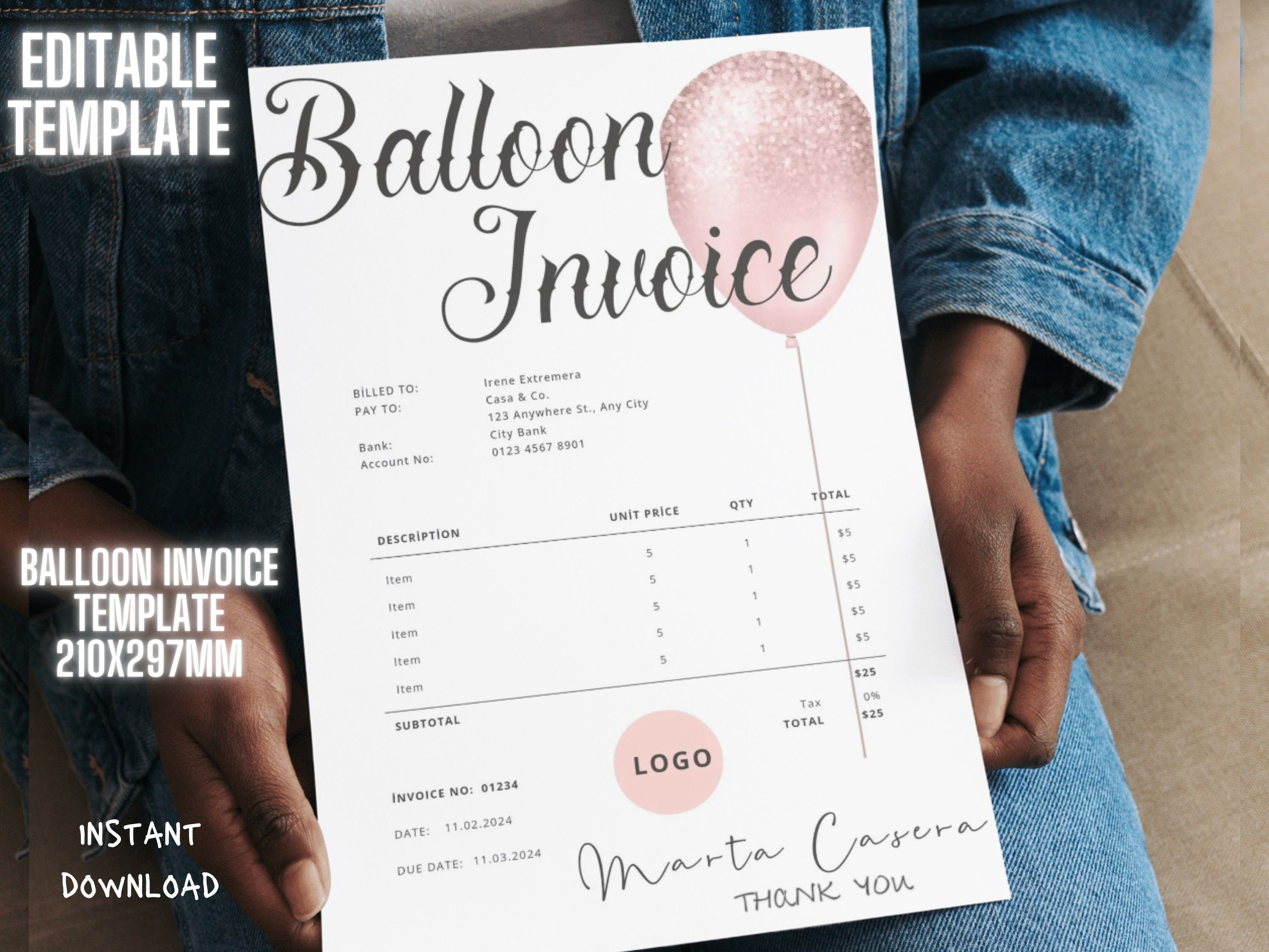 Balloon Invoice Template Receipt Template Business Template Printable ...