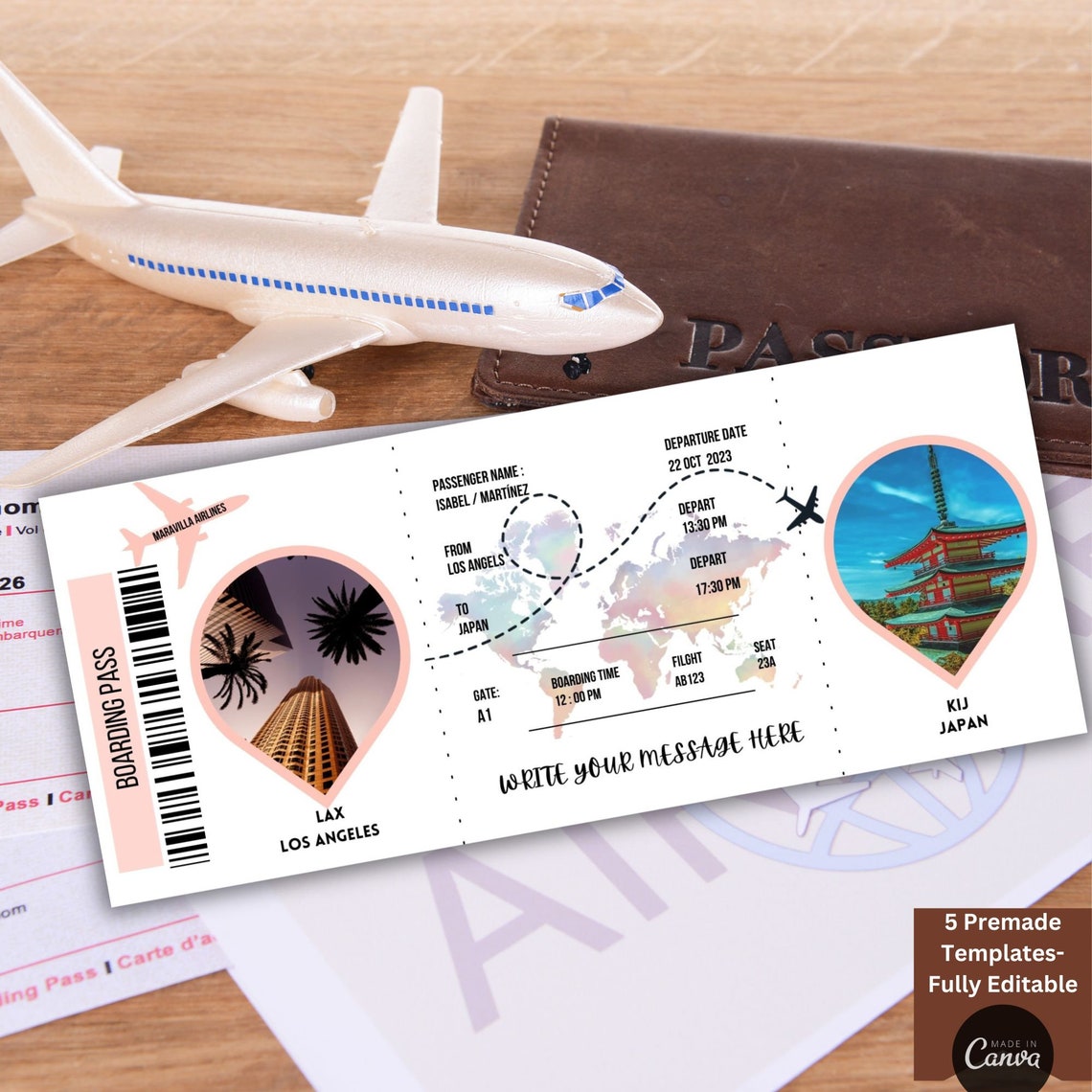 Editable Boarding Pass Template Canva Boarding Pass Surprise Trip ...