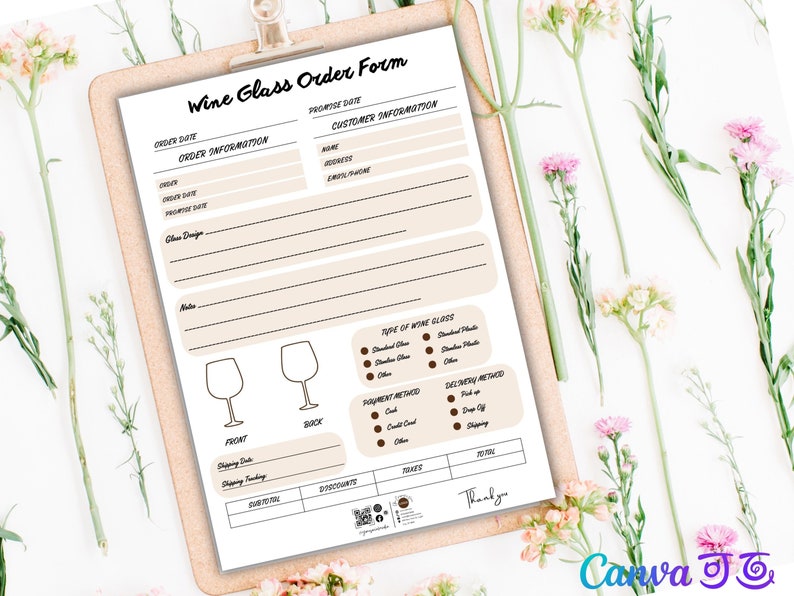 Wine Glass Order Form Editable Small Business Forms Craft Order Form ...