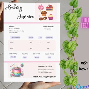 Bakery Invoice Template Receipt Template Business Template Printable ...