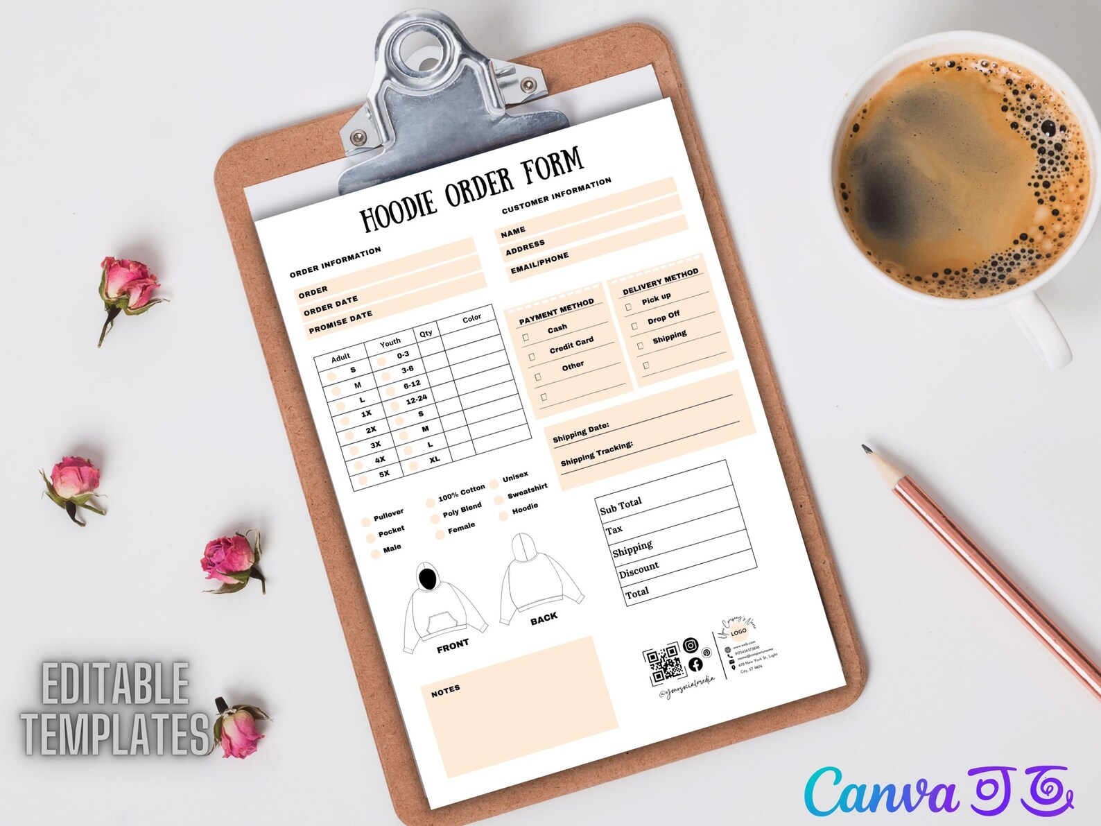 Printable Hoodie Order Form Template Clothing Order Form Craft Order ...