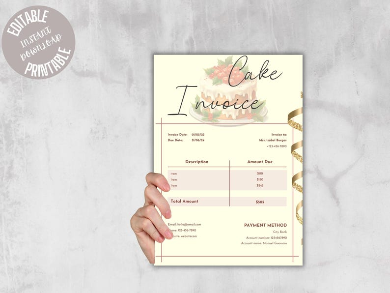 Cake Invoice Template Editable, Custom Order Form Printable for Small ...
