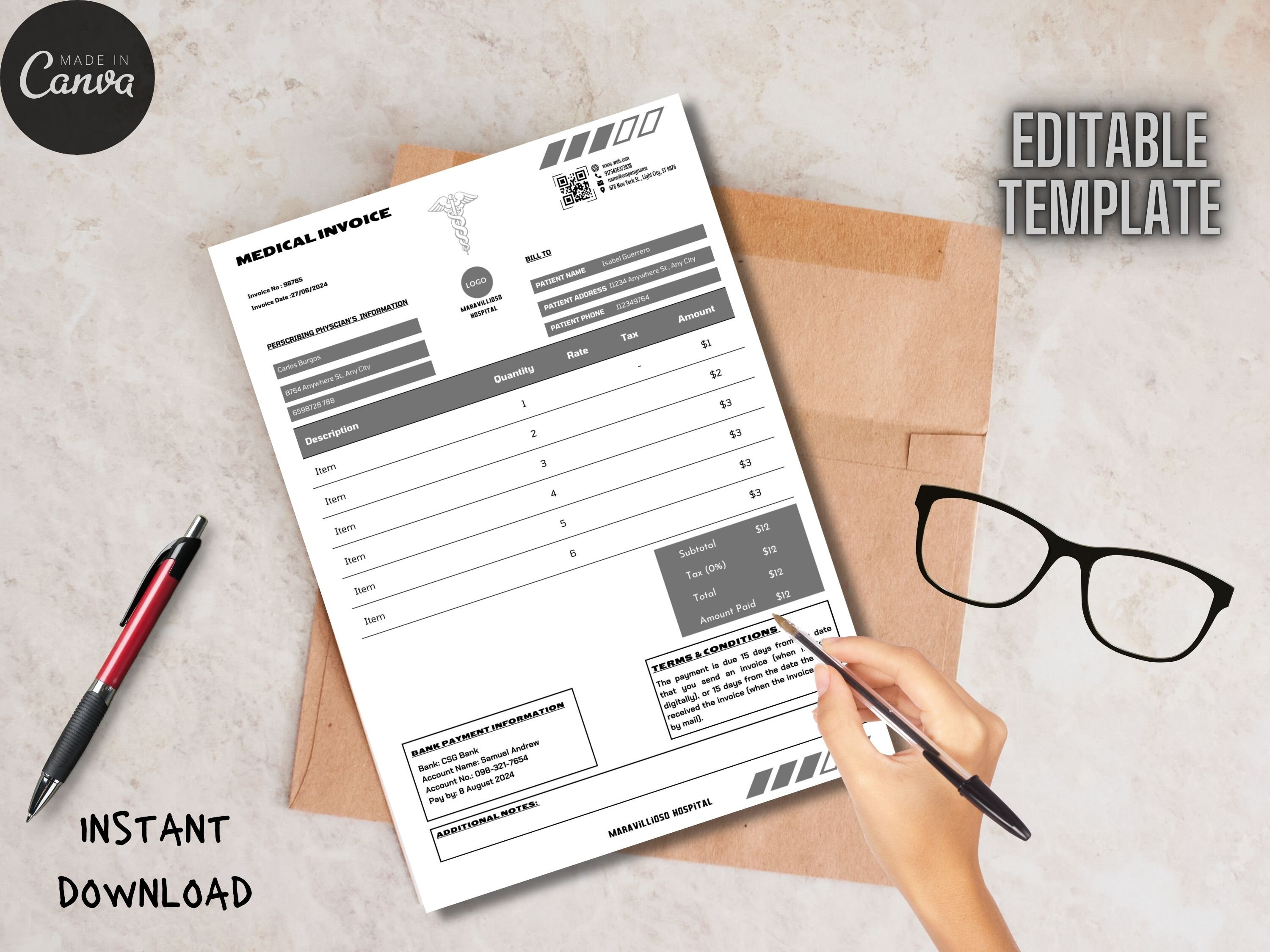 Printable Medical Invoice Doctor's Bill Release Business Invoice ...