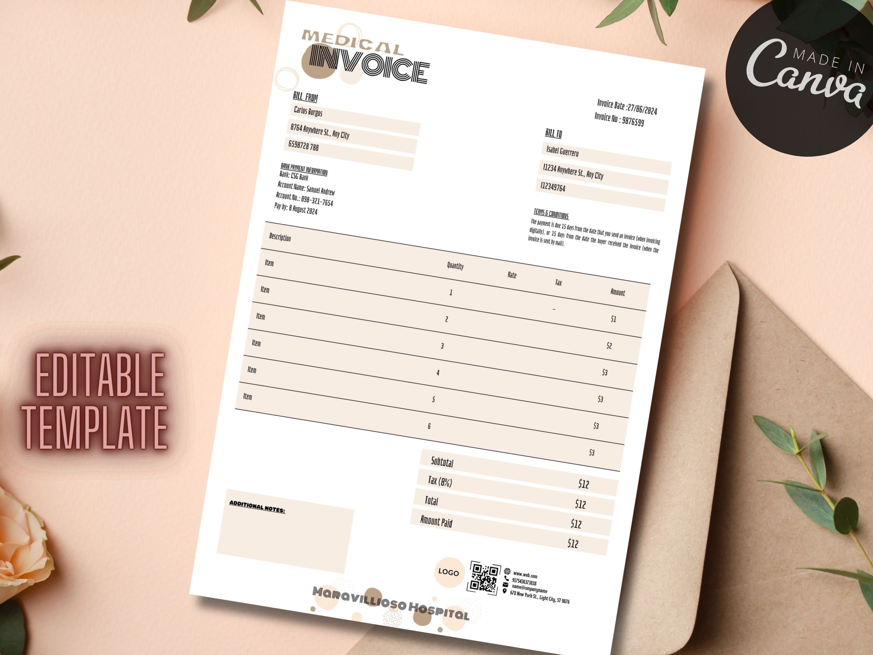 Medical Invoice Template Custom Doctor's Medical Bill Receipt Invoice ...