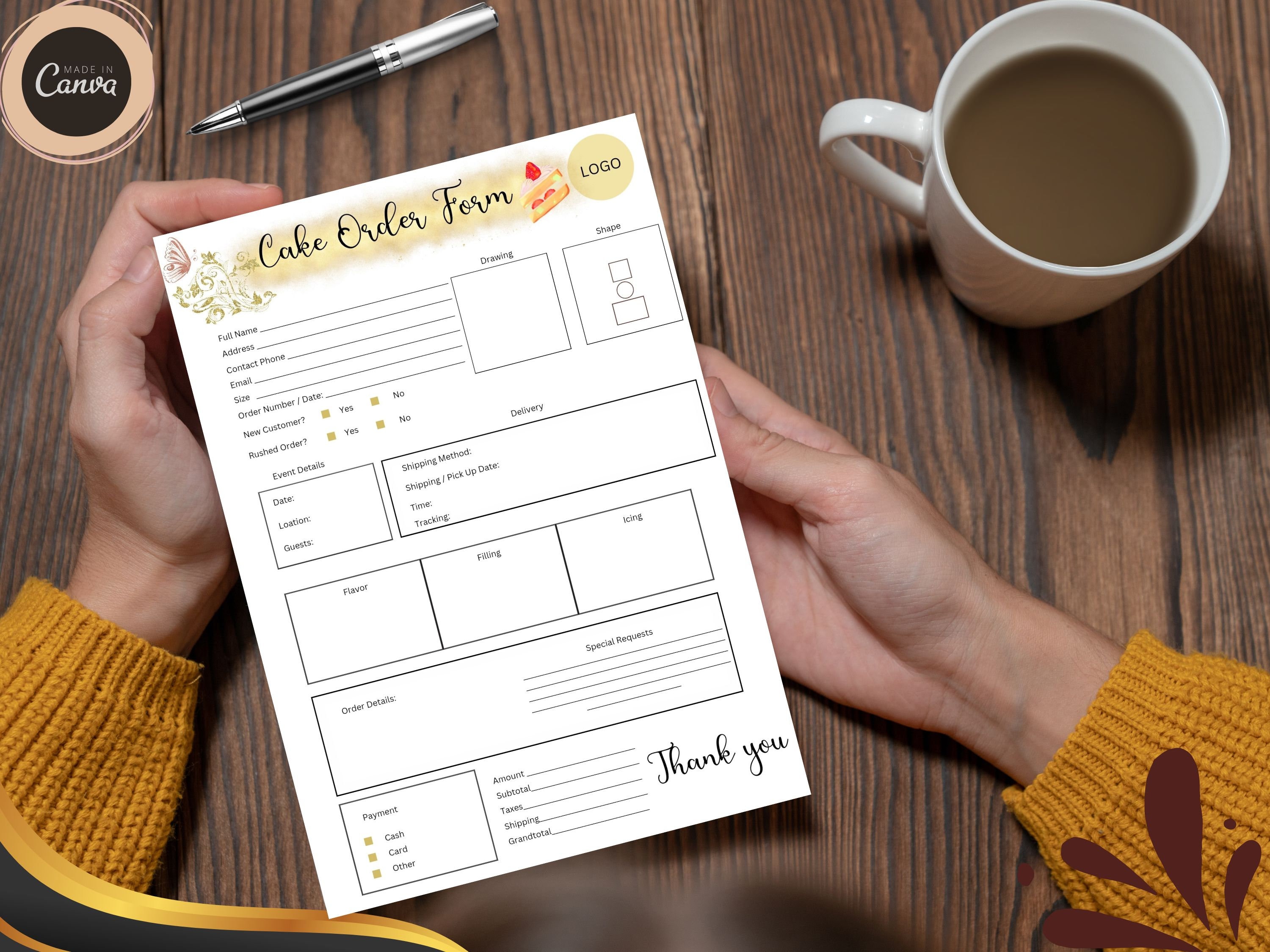 Editable Cake Order Form Cake Invoice Scan to Pay Bakery Order Form ...