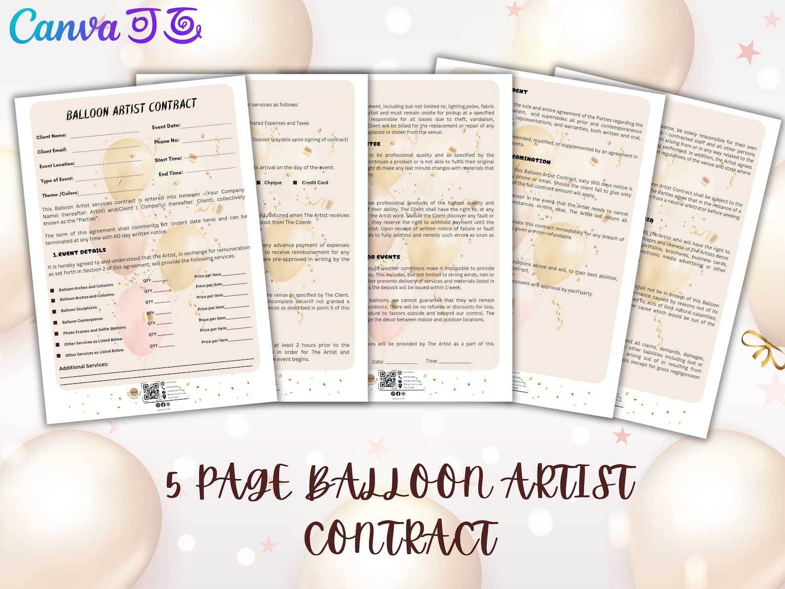 Editable Balloon Contract Printable Balloon Artist Contract Template ...