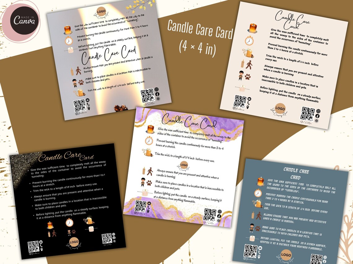 Editable Candle Care Card 2 Different Size Look After Your Candle ...