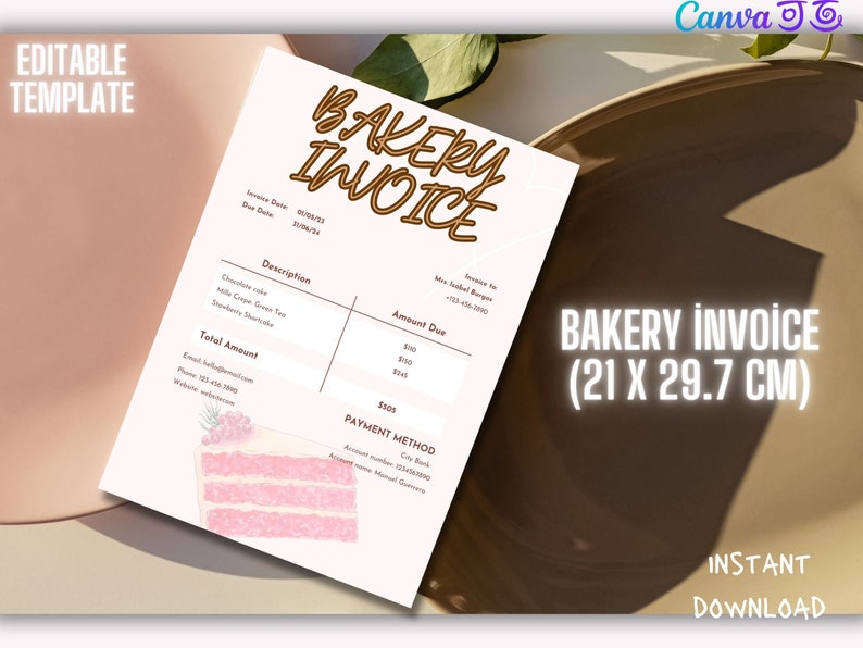 Bakery Invoice Template Receipt Template Business Template Printable ...
