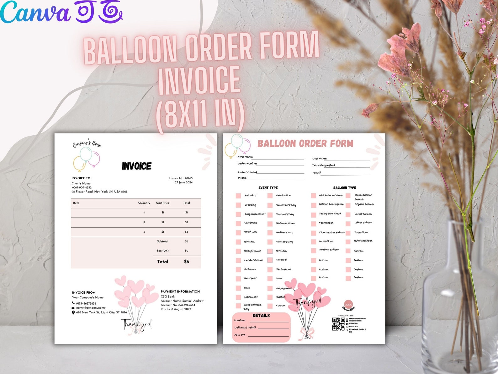 Editable Balloon Order Form Balloon Invoice 2 Different Size Balloon Order Tracker Template ...