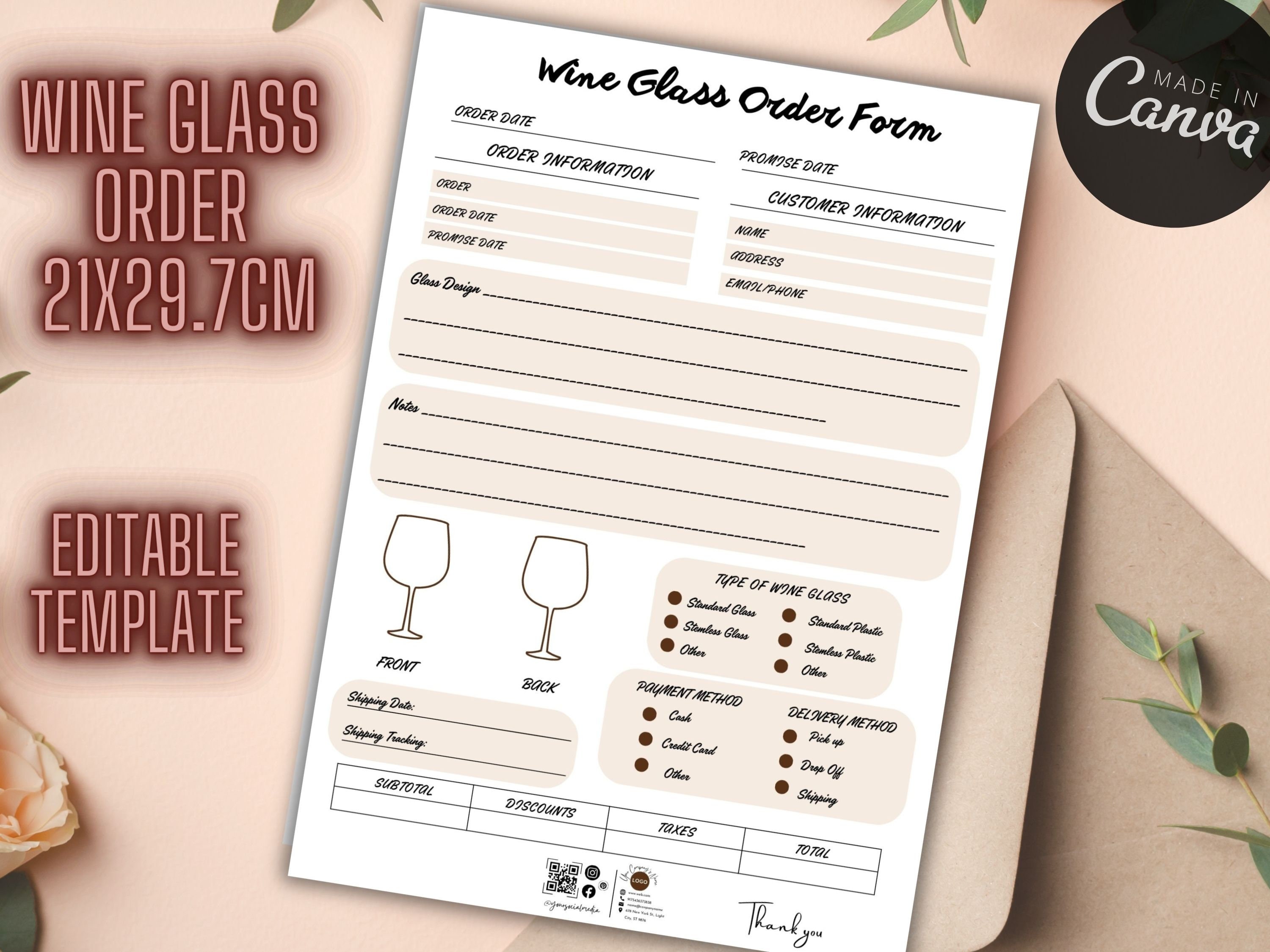 Wine Glass Order Form Editable Small Business Forms Craft Order Form ...