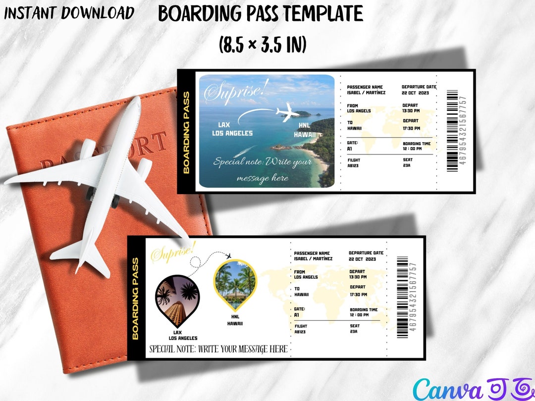Editable Boarding Pass Template Printable Airline Ticket Canva Boarding ...