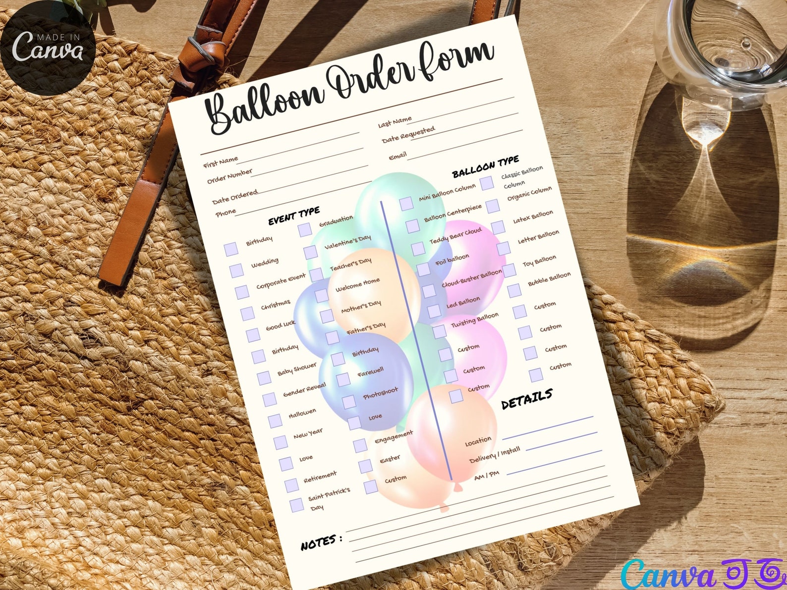 Editable Balloon Order Form Balloon Order Tracker Template Custom ...