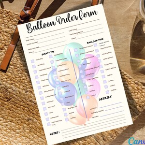 Editable Balloon Order Form Balloon Order Tracker Template Custom ...