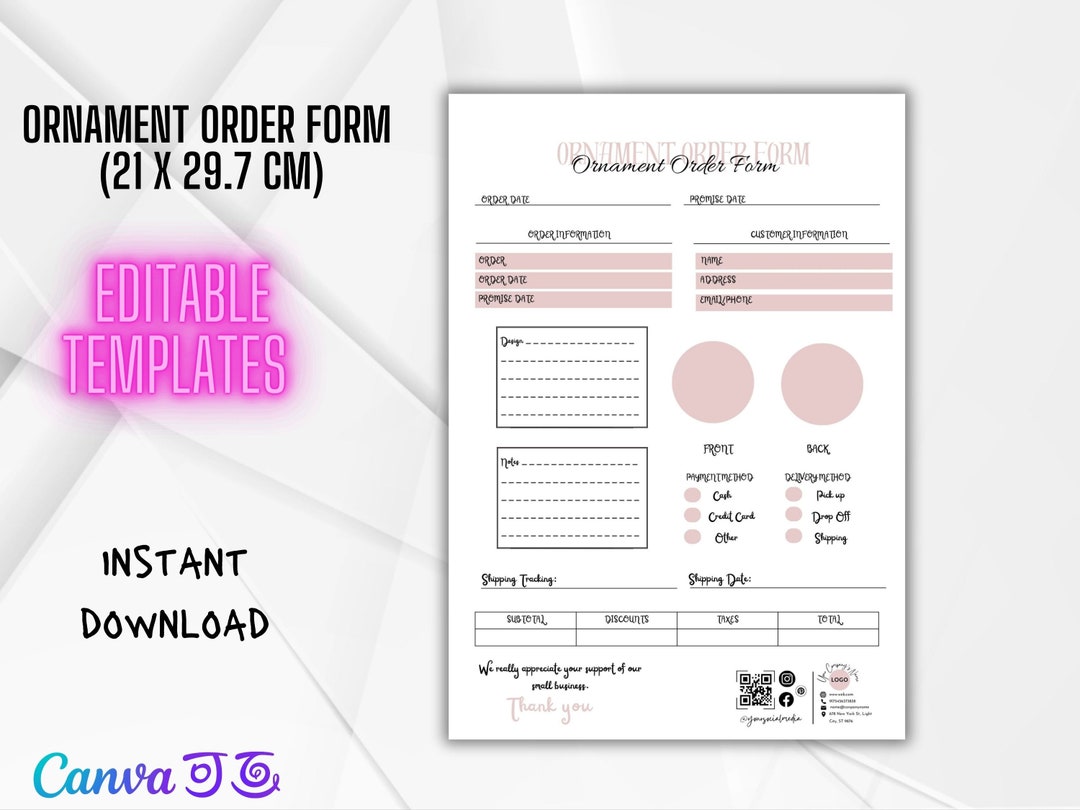 Ornament Order Form Editable Crafters Order Form Template Small ...