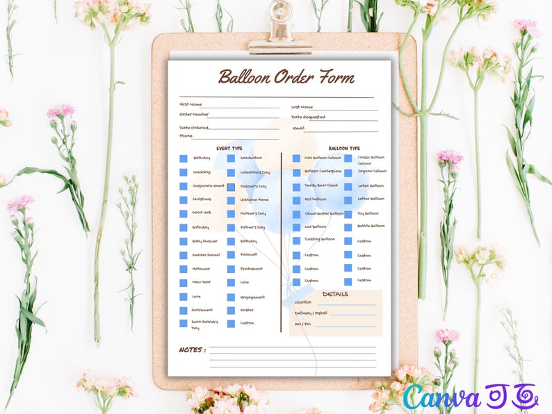 Editable Balloon Order Form Balloon Order Sheet Balloon Order Tracker ...