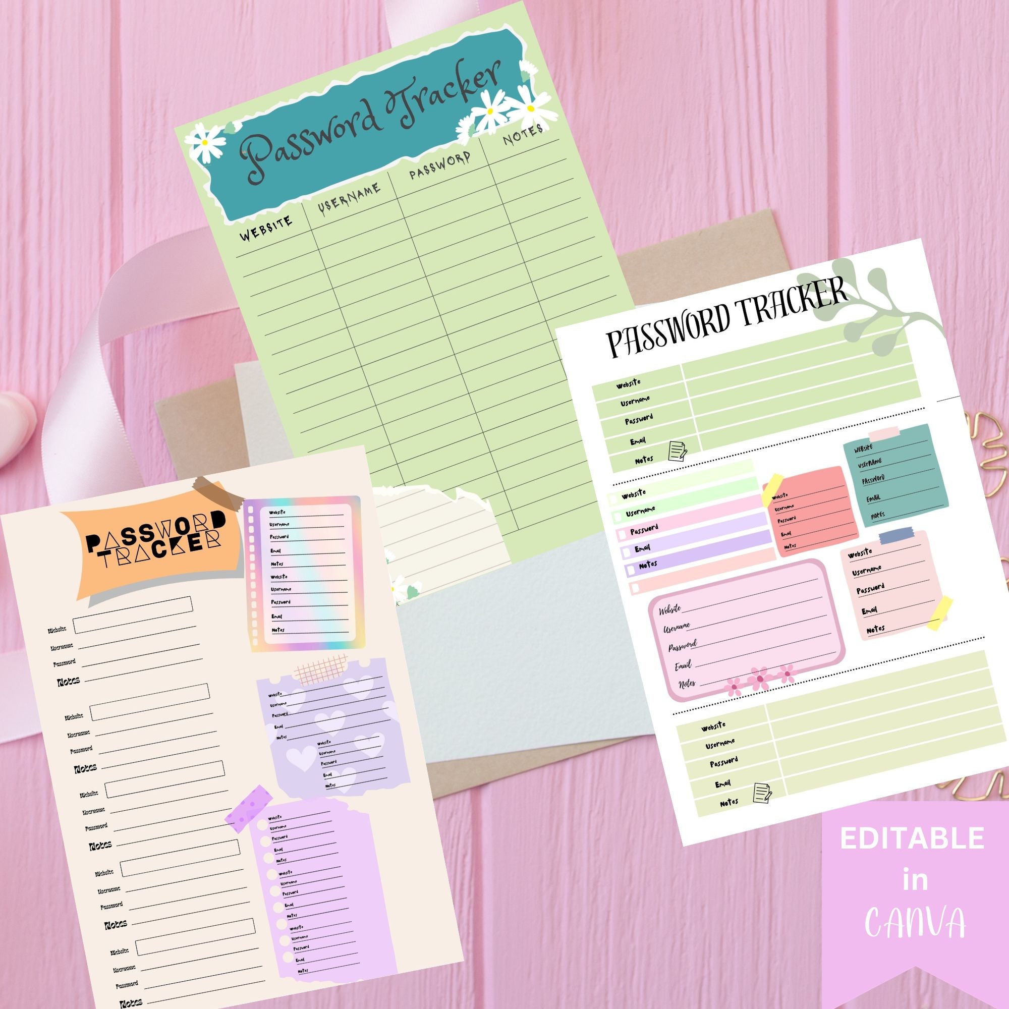 Editable Fillable Password Tracker BUNDLE, Printable Password Log ...