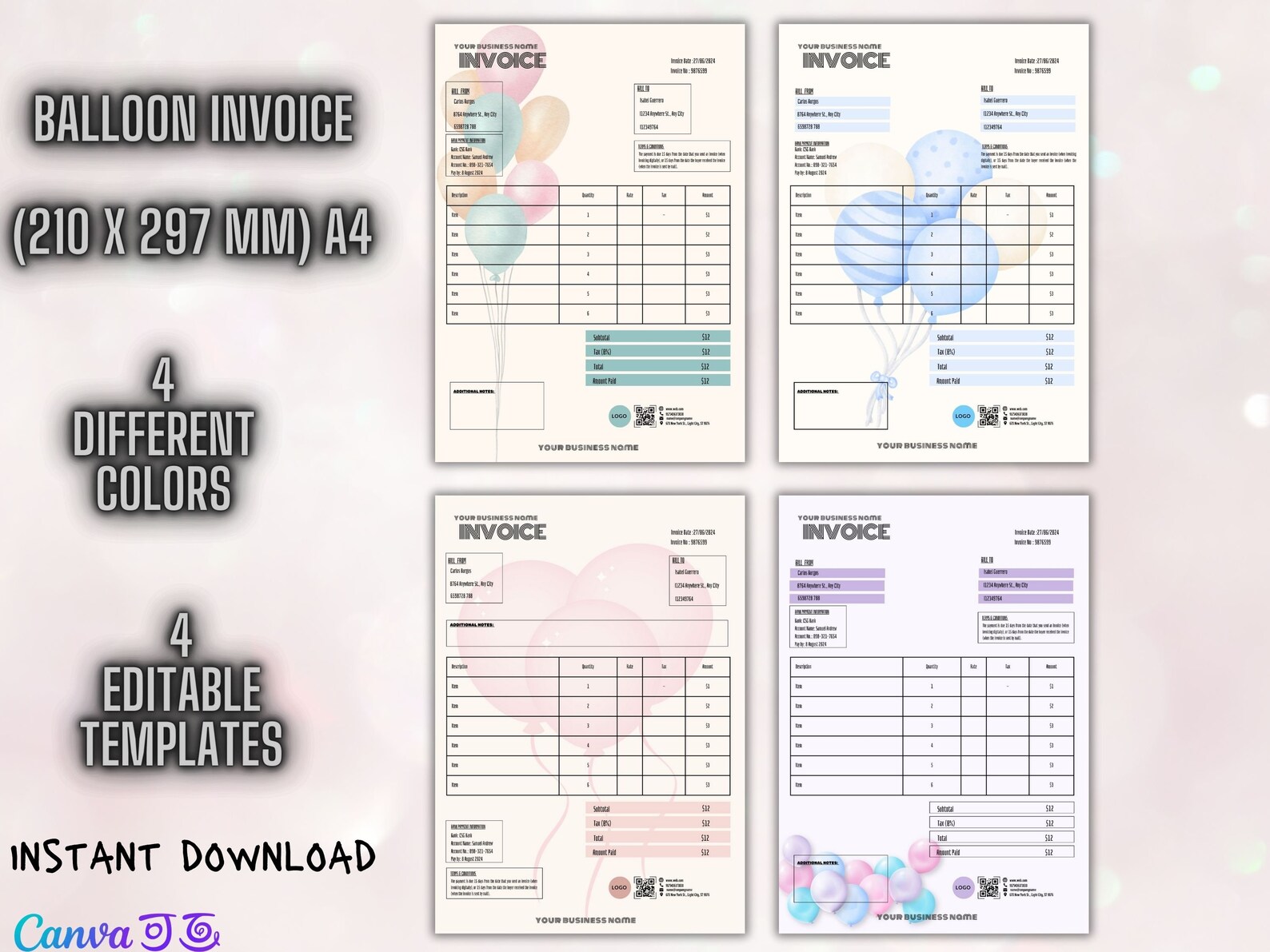 Editable Balloon Invoice Template Balloon Artist Invoice Template ...