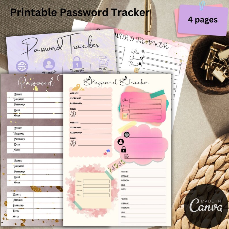 Password Tracker BUNDLE, 4 Printable Password Log, Password Keeper ...
