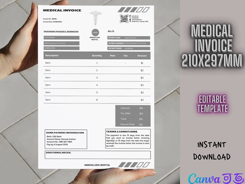 Printable Medical Invoice Doctor's Bill Release Business Invoice ...
