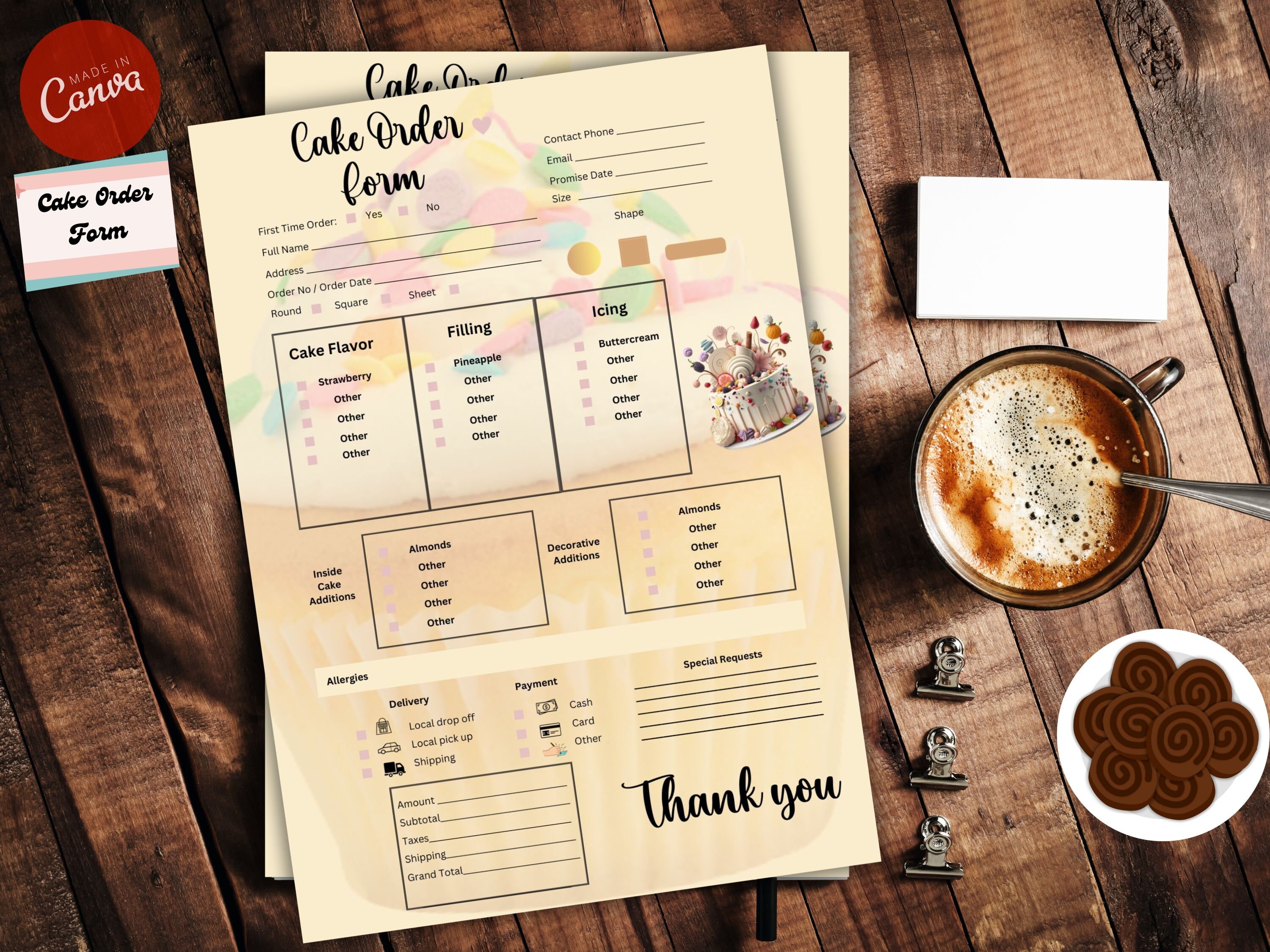 Editable Cake Order Form Template Bakery Order Form Wedding Cake Order ...