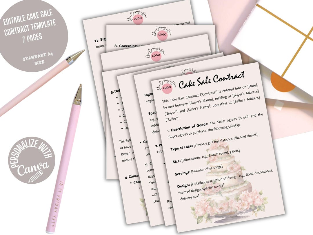 Cake Service Contract Template, Editable Bakery Business Canva Form ...
