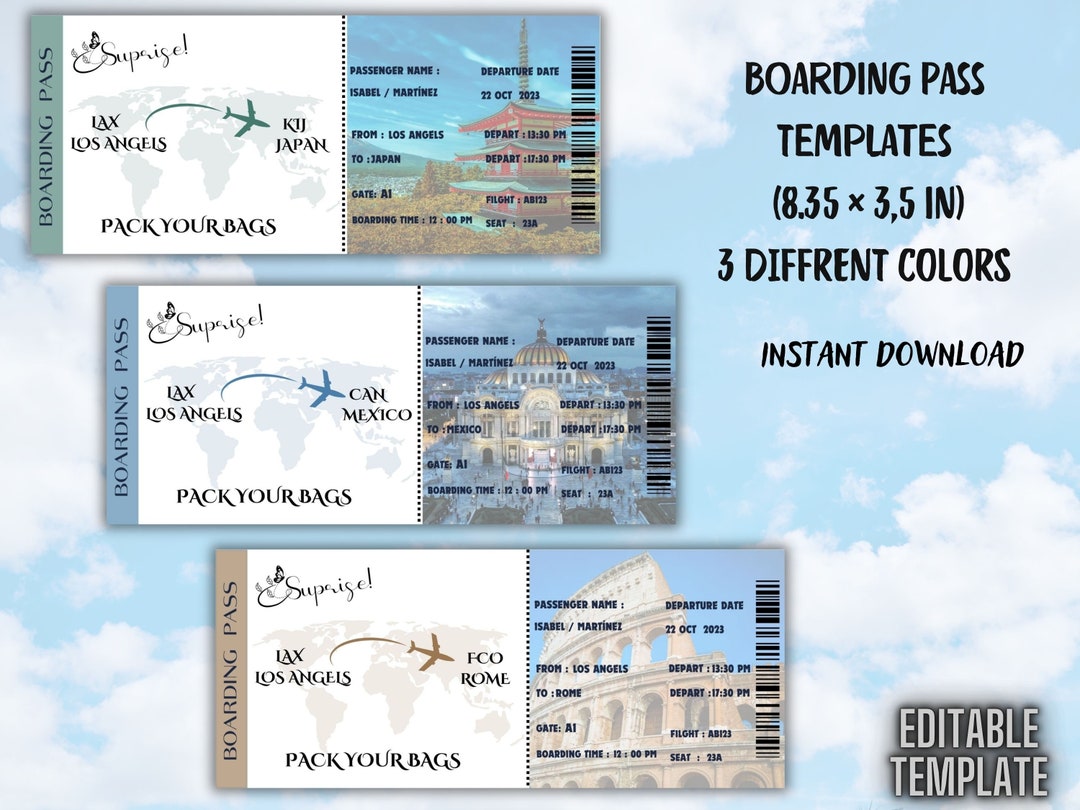 Editable Boarding Pass Template Printable Airline Ticket Canva Boarding ...