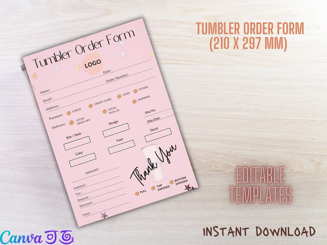 Editable Tumbler Order Form Tumbler Order Sheet Tumbler Sale Tracker ...