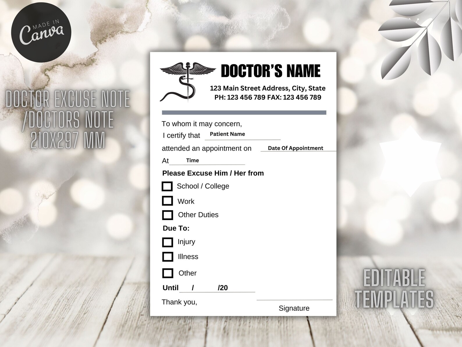 Editable Doctor Excuse Note for Work Doctor Excuse Letter Form Doctor's ...
