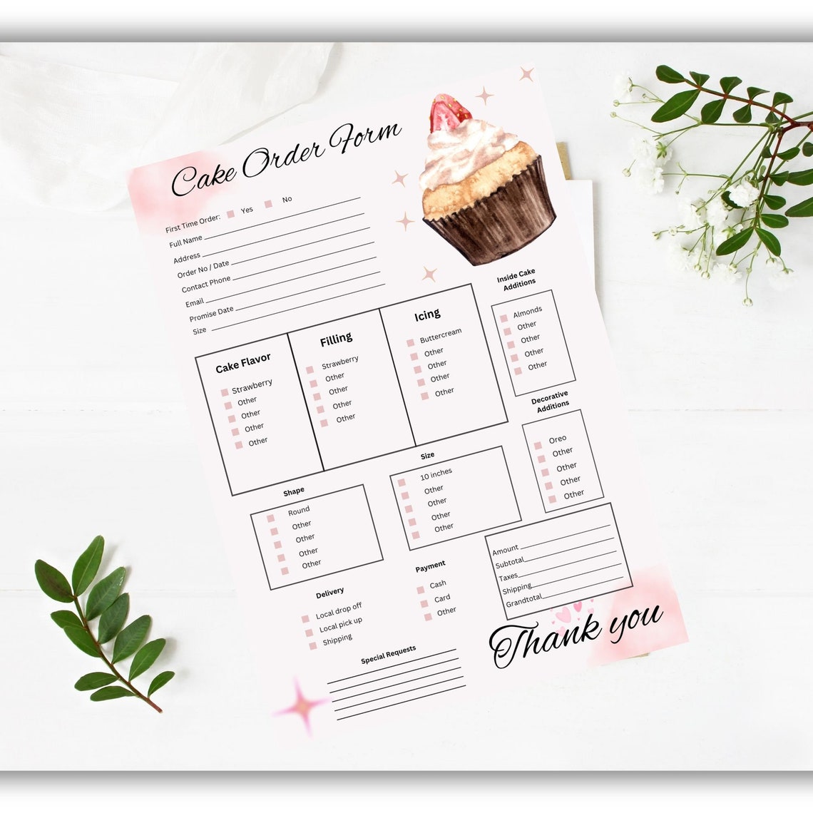 Editable Cake Order Form Template Cupcake Order Form Small Business ...