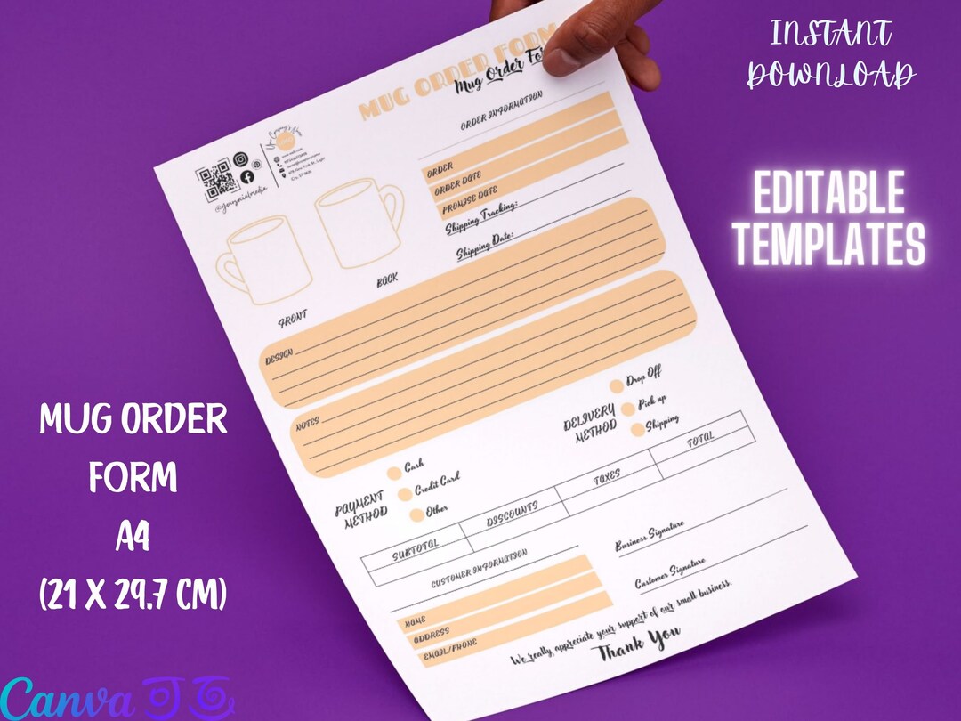 Mug Order Form Printable Cup Order Form Customizable Mug Order Log ...