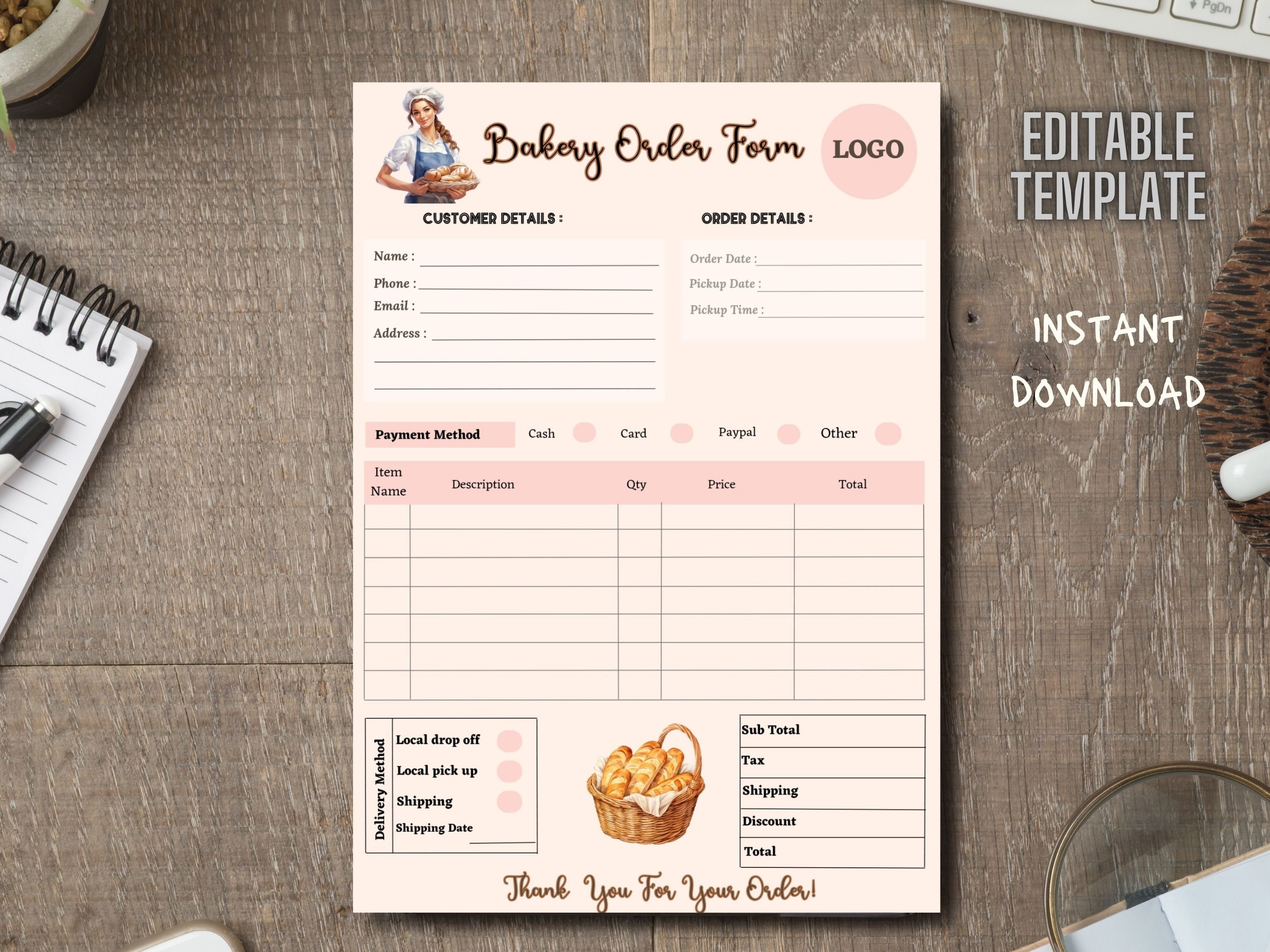 Bakery Order Form Cake Order Form Editable Template Canva Editable ...