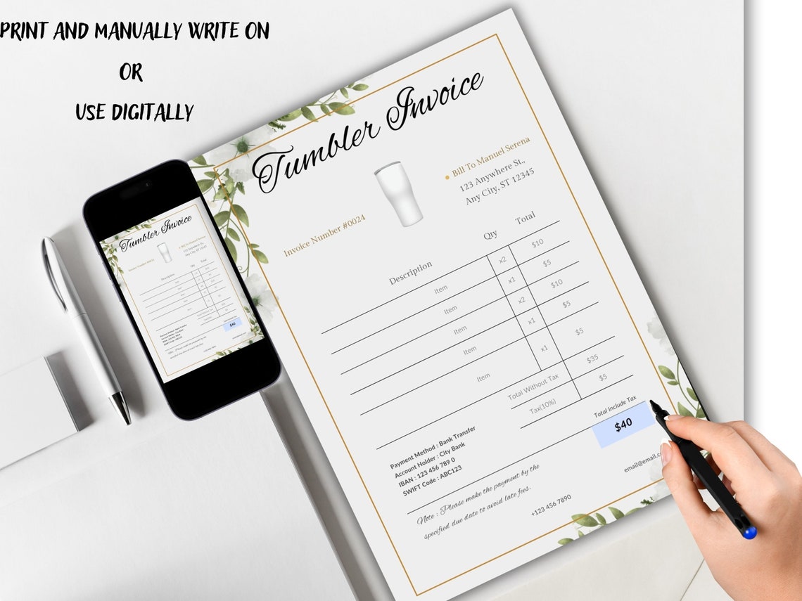 Printable Tumbler Invoice Editable Tumbler Invoice Template Custom ...