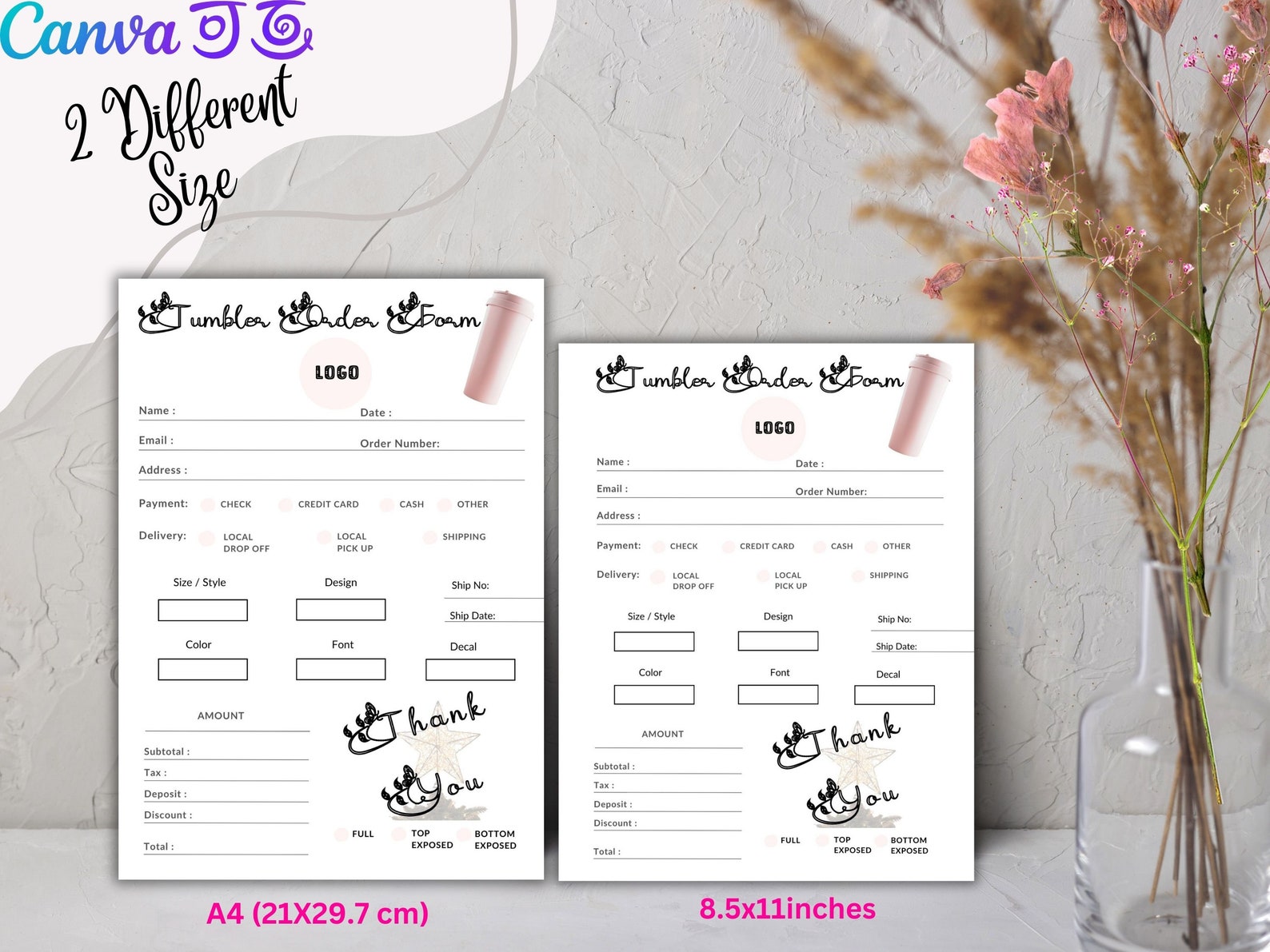 Editable Tumbler Order Form Printable Cup Order Form Tumbler Business ...