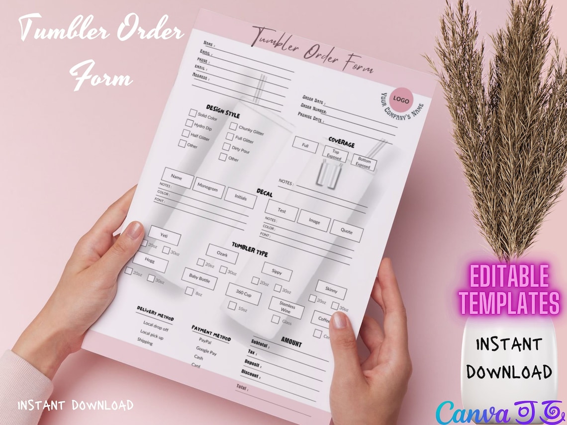 Editable Tumbler Order Form Tumbler Price List Tumbler Invoice Template ...