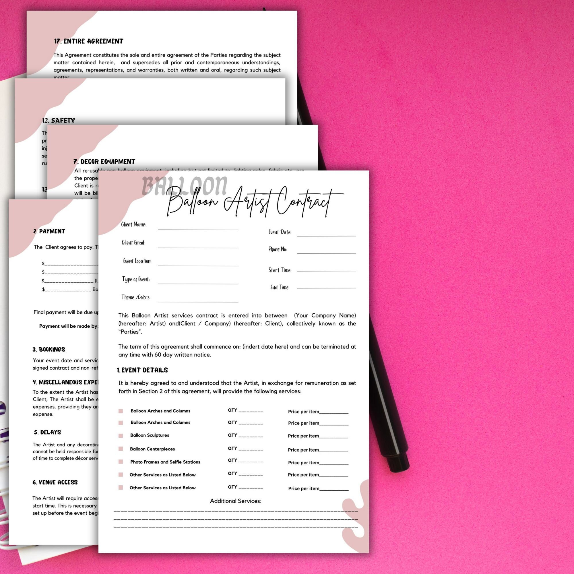 BALLOON Contracteditable Balloon Artist Contract - Etsy