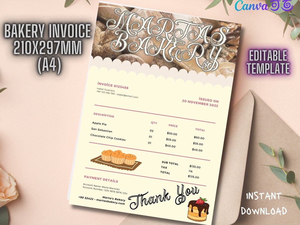 Cake Invoice Template Editable Bakery Invoice Custom Order Form ...