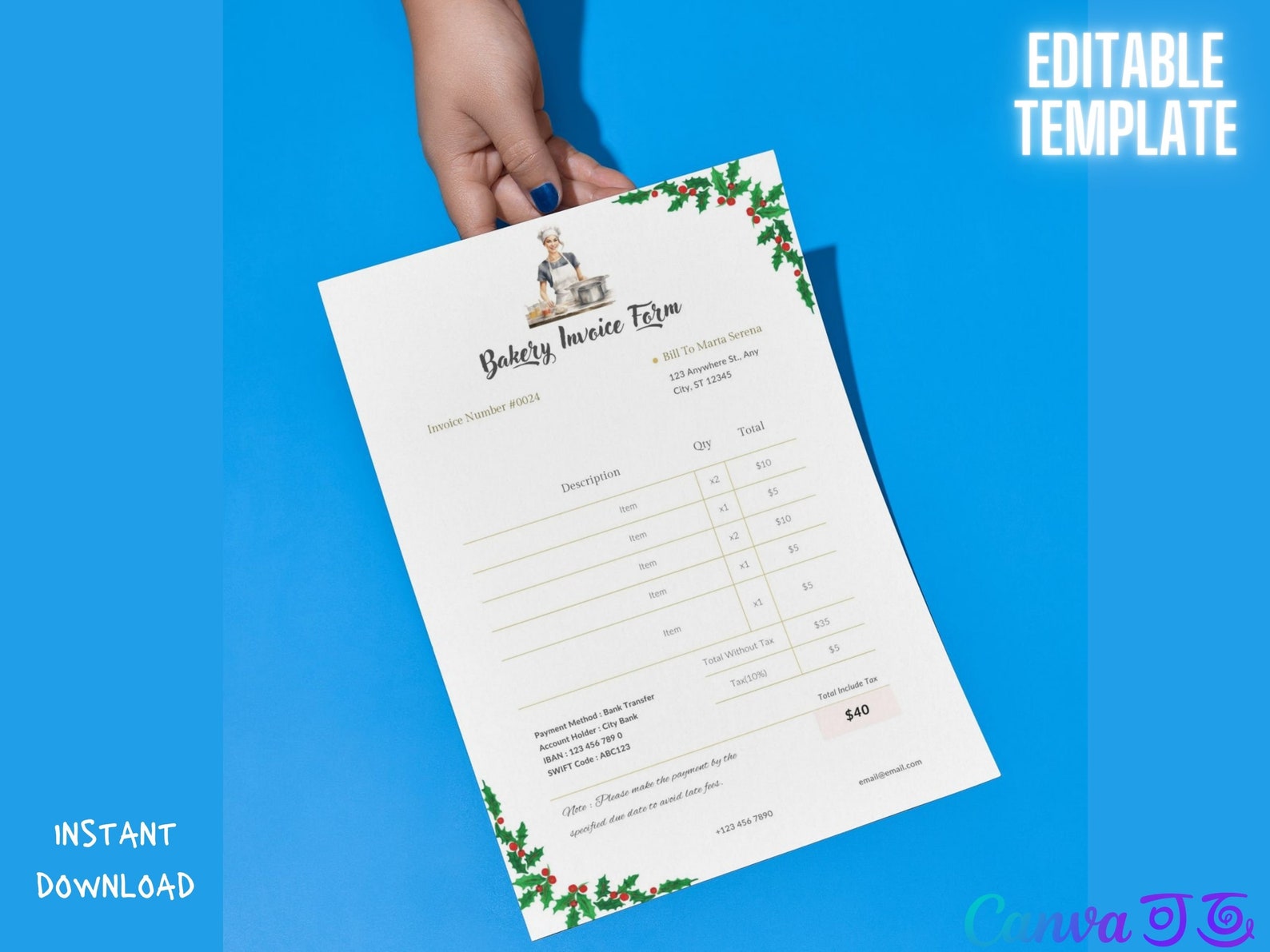 Bakery Invoice Template Receipt Template Business Template Printable ...