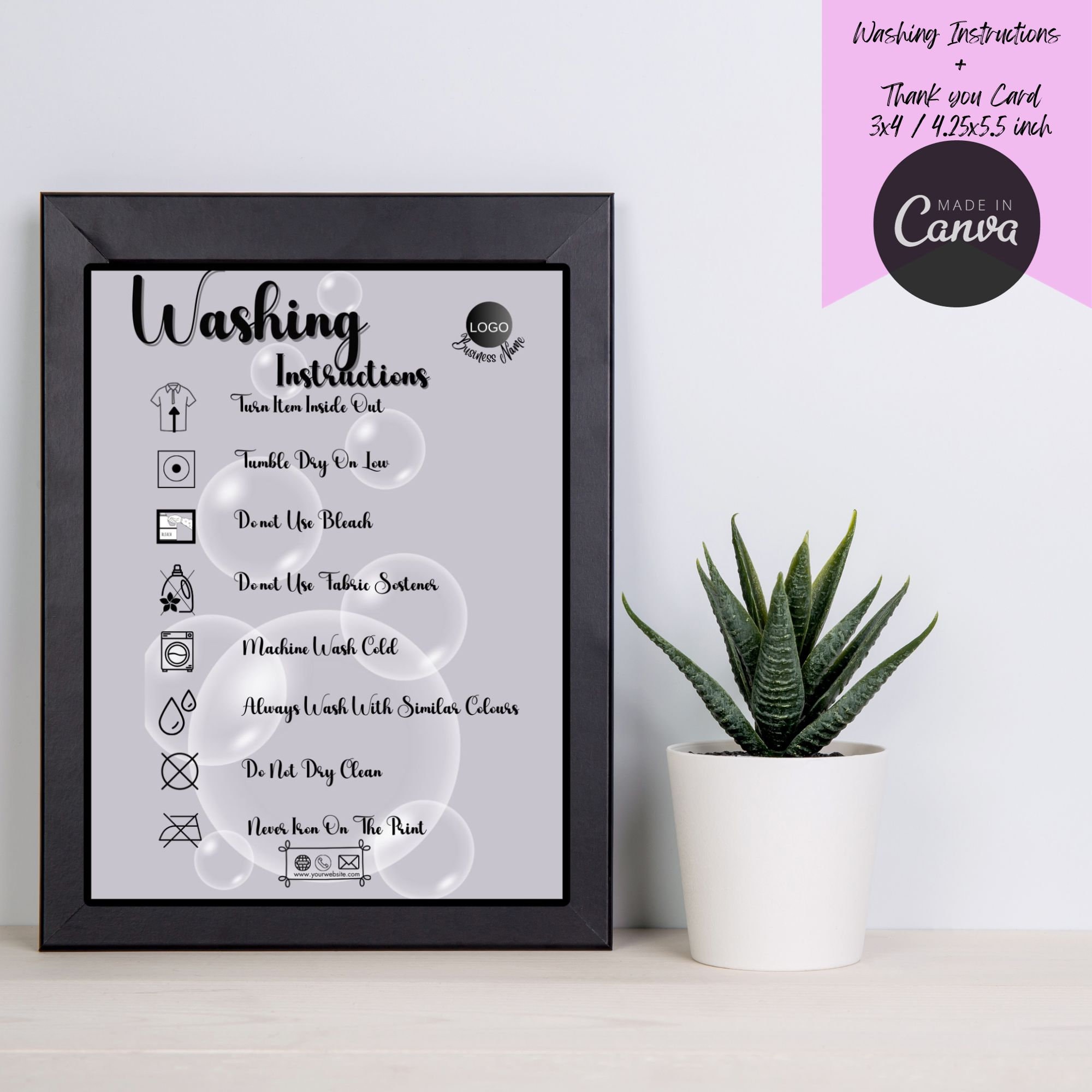 Printable Washing Instructions Card Small Business Wash Tag Tshirt ...