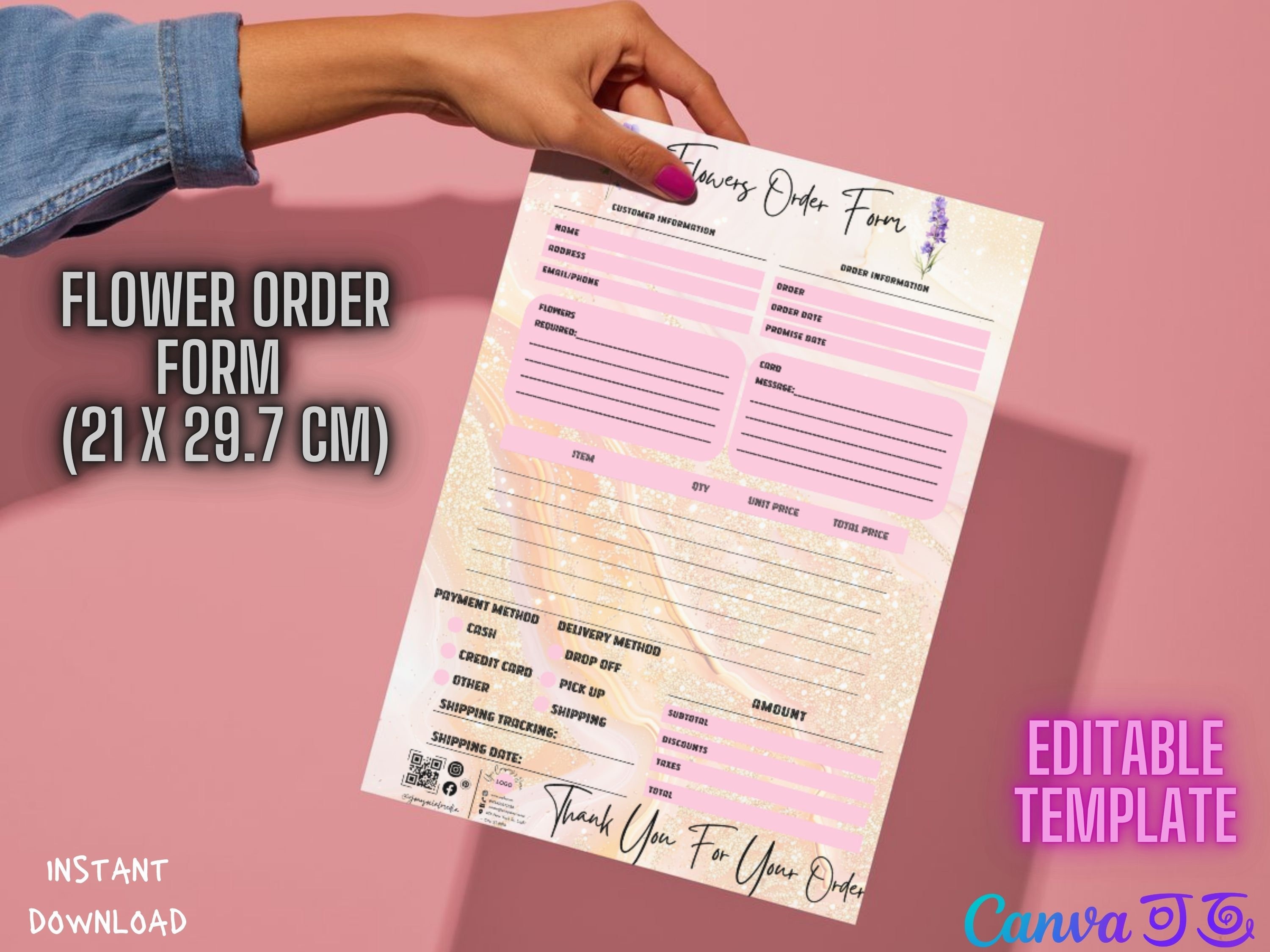 EDITABLE FLORIST ORDER Form Wedding Flowers Printable Flowers Order ...