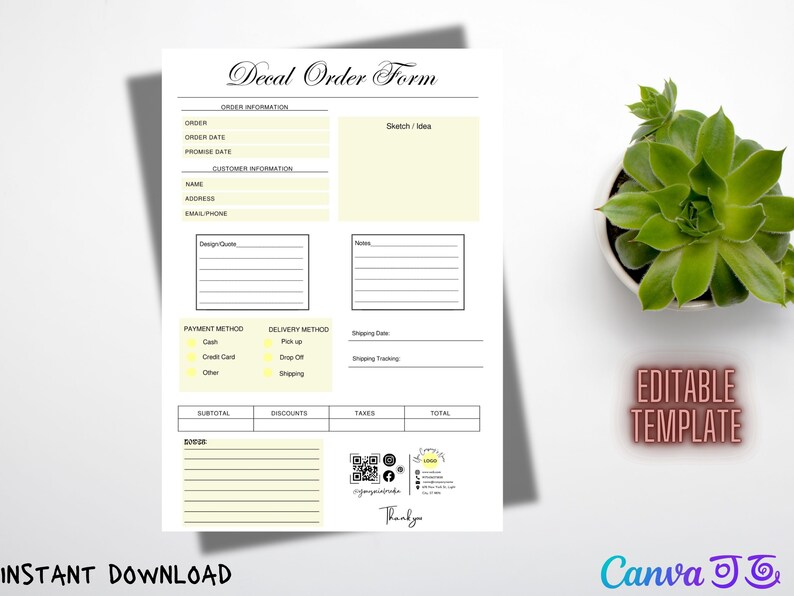 Decal Order Form Editable Canva Template Vinyl Crafters Order Forms ...